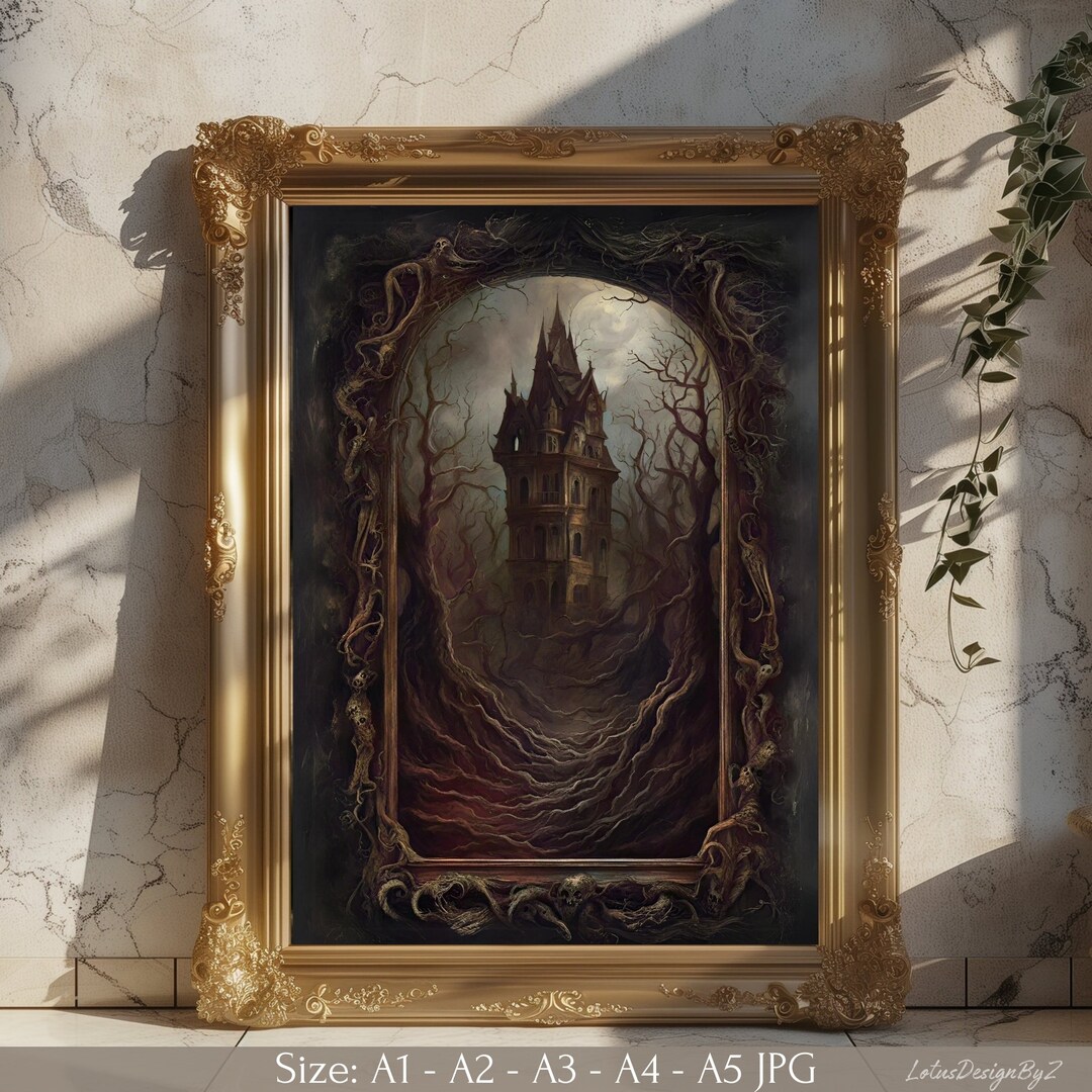 Gothic Castle Landscape, Halloween Digital Print, Gothic Fantasy, Dark ...