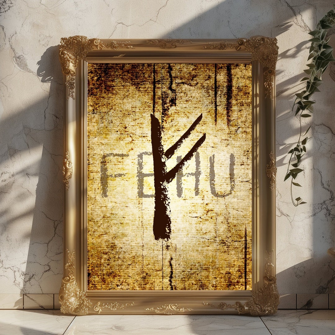 Vintage Fehu Rune Poster, Norse Symbol, Viking Wall Art, Scandinavian ...