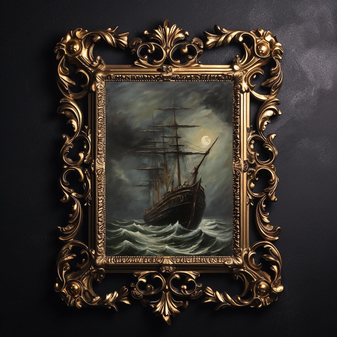 Vintage Ghost Ship Digital Poster, Dark Moody Nautical Wall Art, Gothic ...