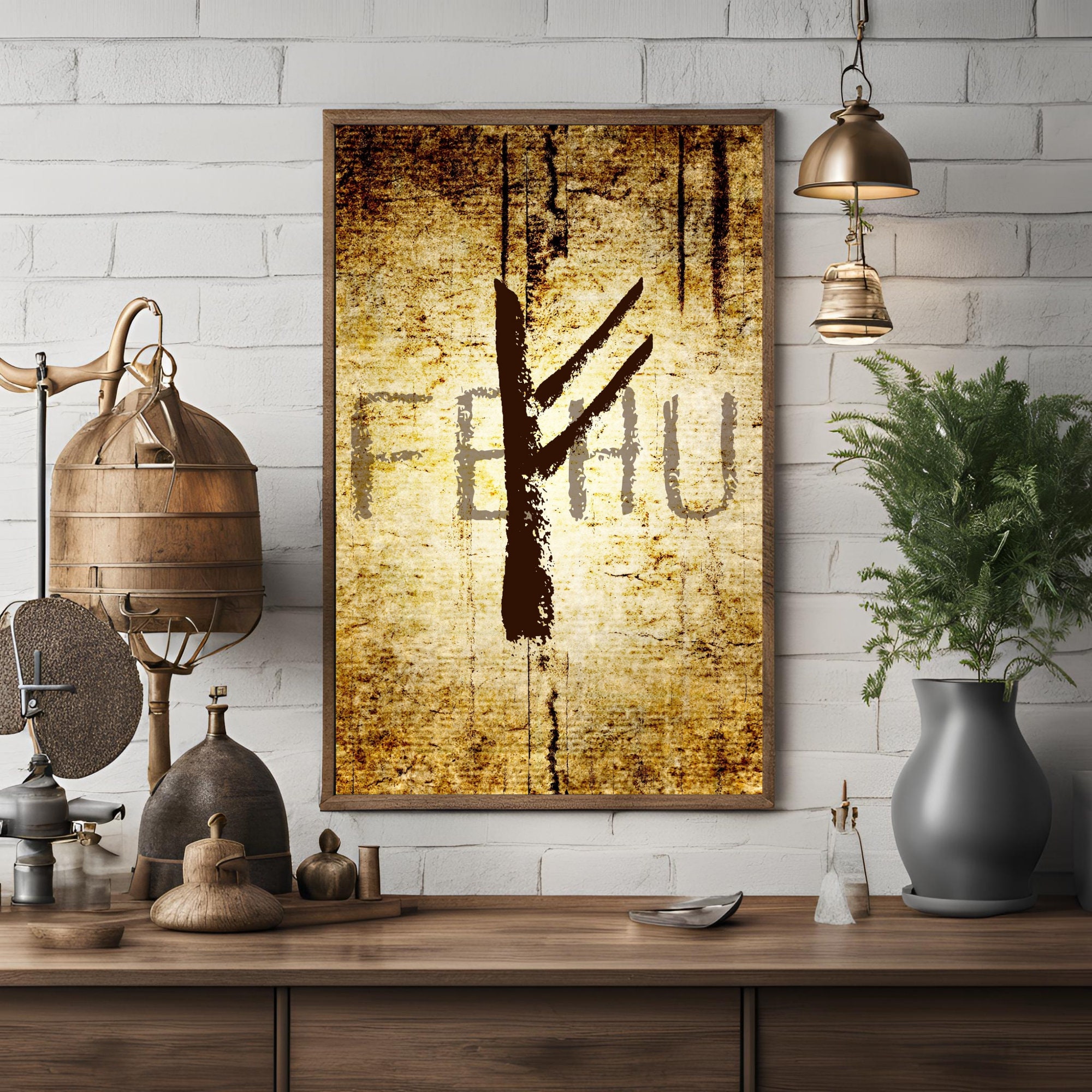 Vintage FEHU RUNE Poster Norse Wealth Symbol DIGITAL Download ...