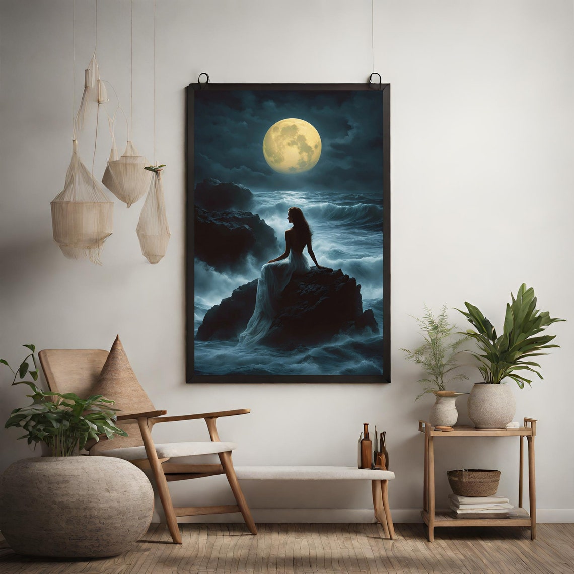 The Sea Siren on the Rock Art,siren Wall Art, Mystical Siren Under Full ...