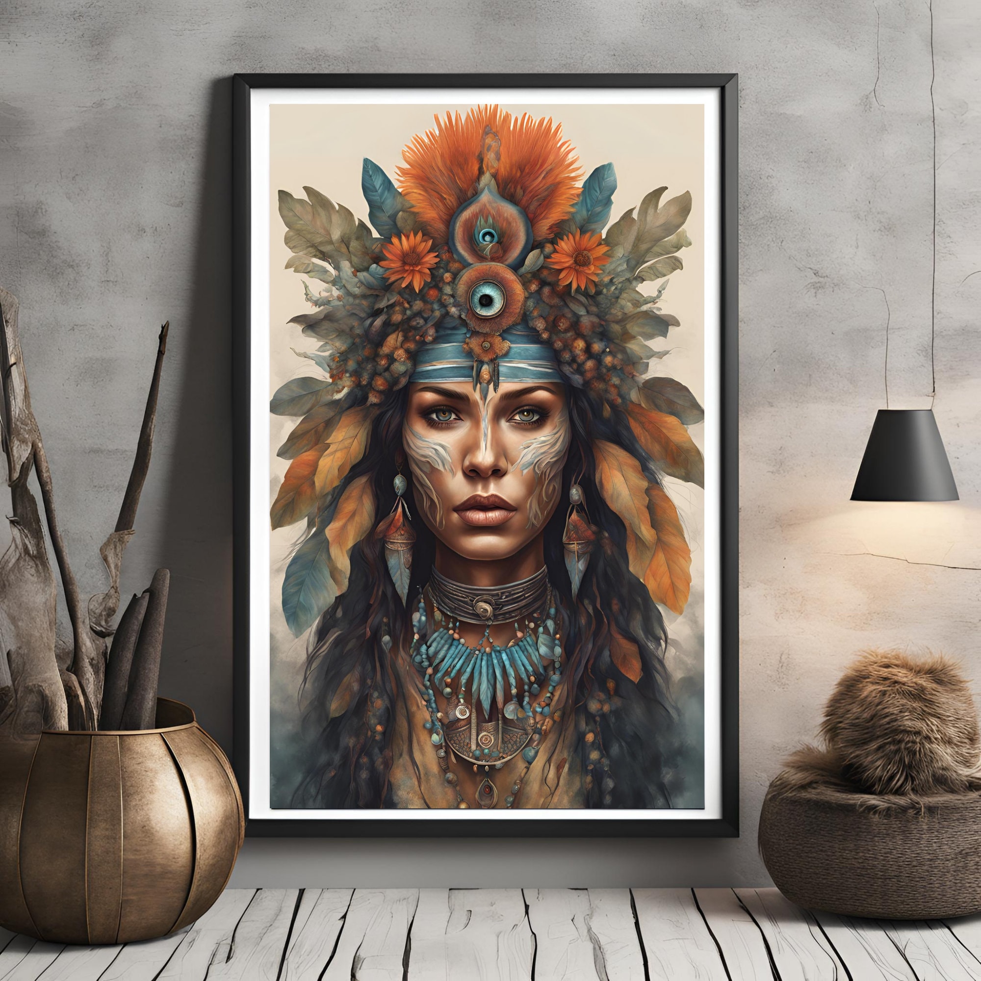 SHAMAN Woman Digital Download Poster Retro Tribal Art Mystical Boho ...