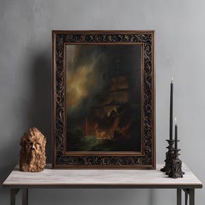 Ghost Ship Oil Painting Digital Poster, Stormy Night Gothic Decor ...