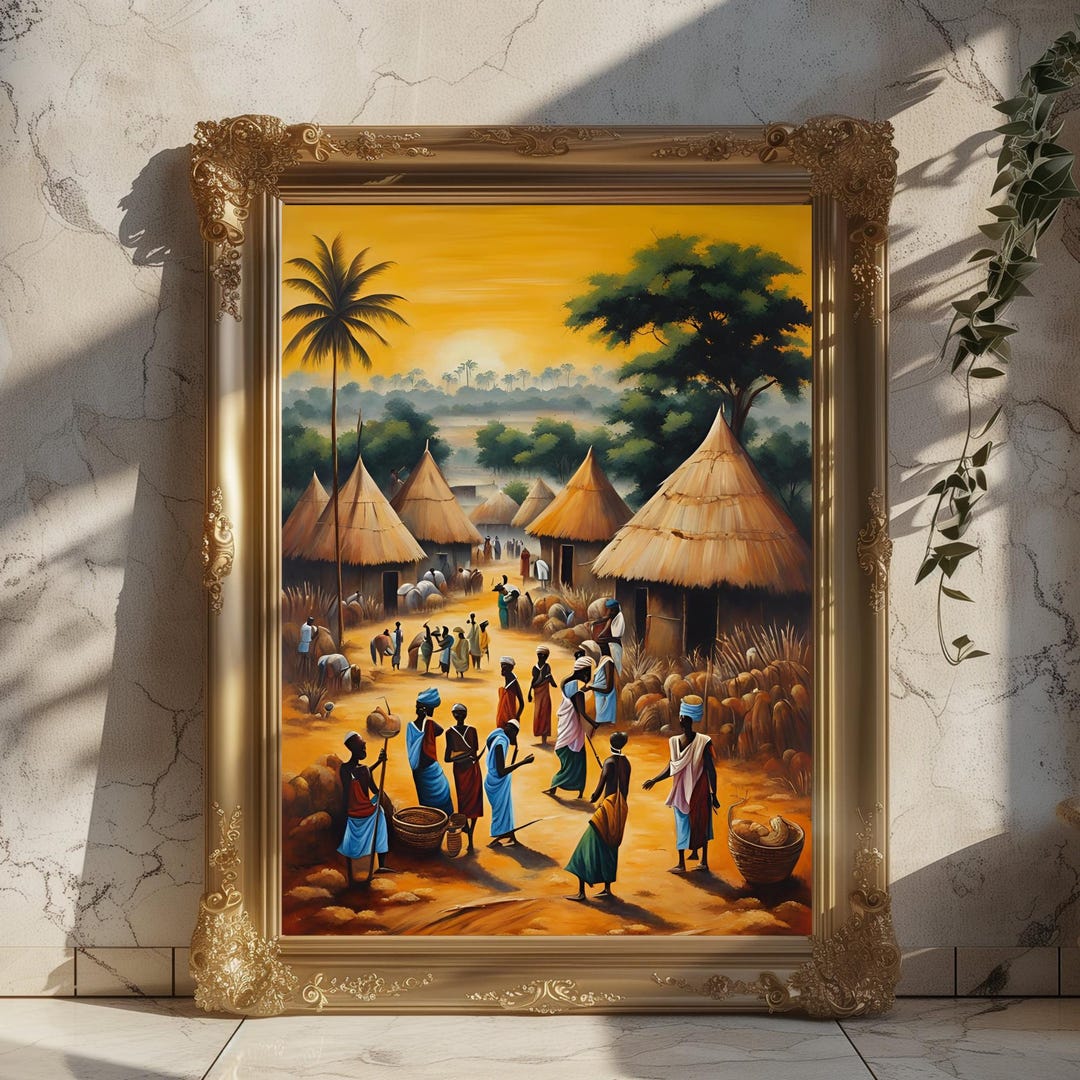 African Village Scene Poster, African Village, Nigerian Royalty ...