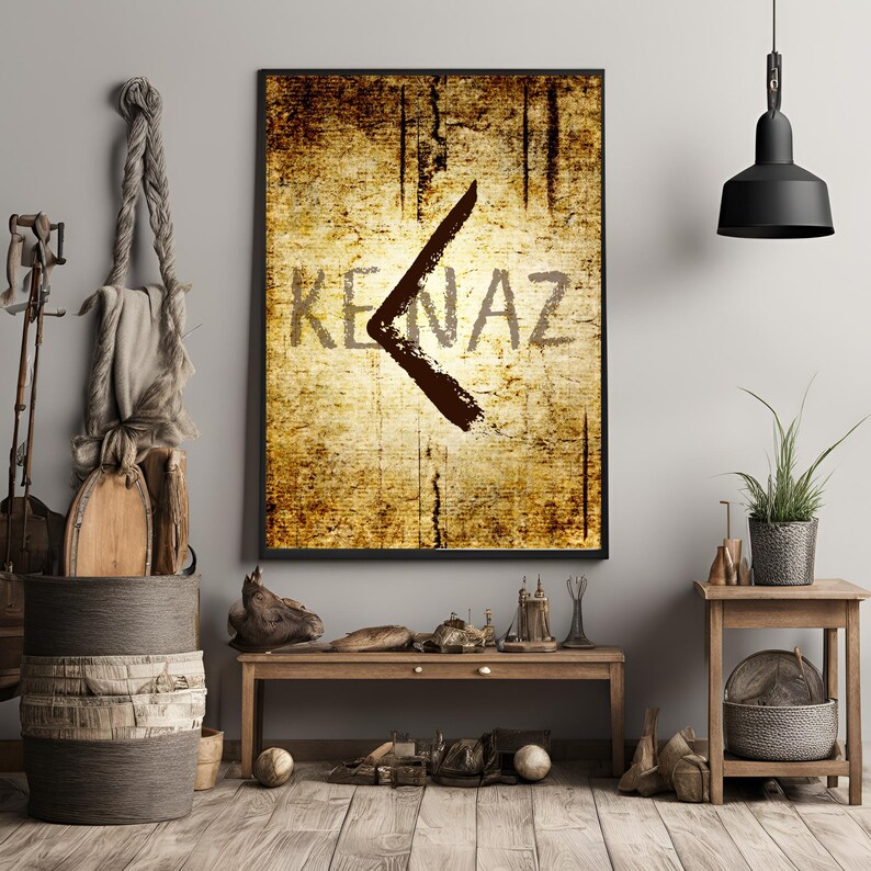 Vintage KENAZ RUNE Poster Norse Symbol Art Print Scandinavian Wall Art ...