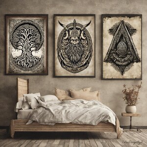 Norse Mythology Viking Symbols Poster Set, Viking Decor, Valknut Symbol ...