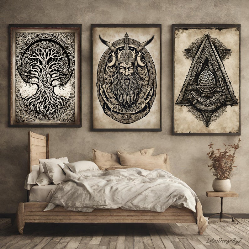 Norse Mythology Viking Symbols Poster Set, Valknut Room Aesthetic ...