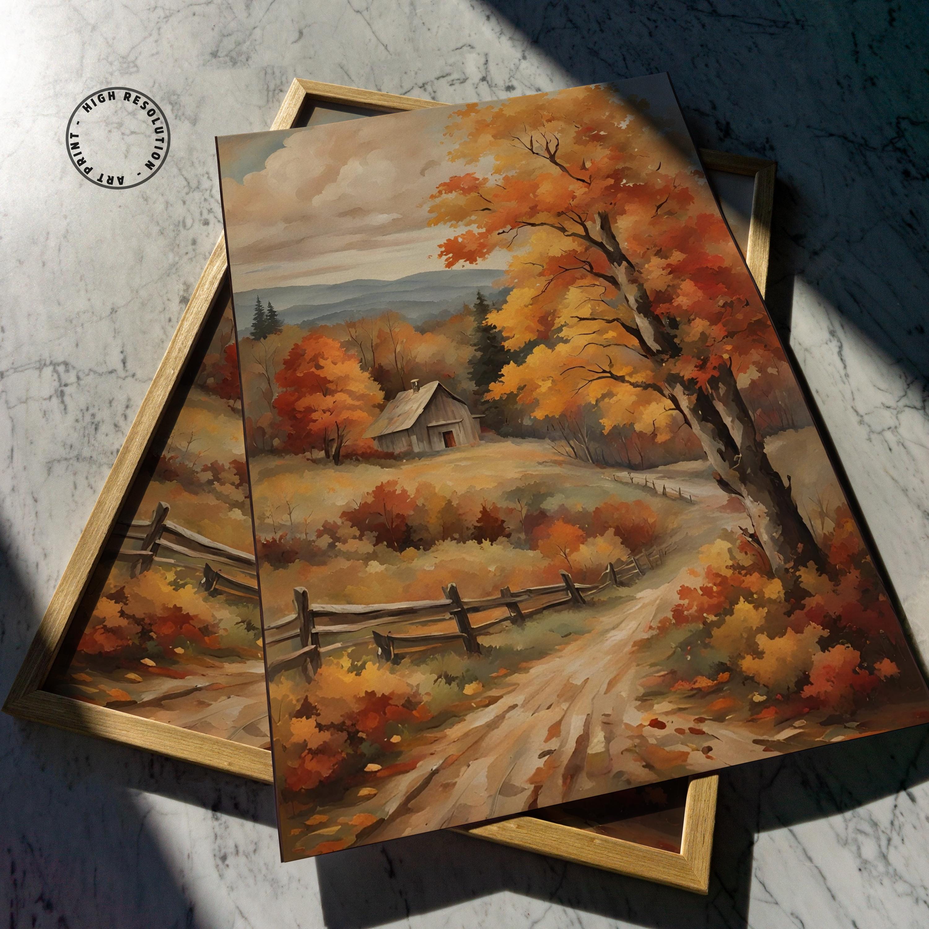 Vintage Autumn Landscape Poster: Cozy Fall Decor, Rustic Farmhaouse ...