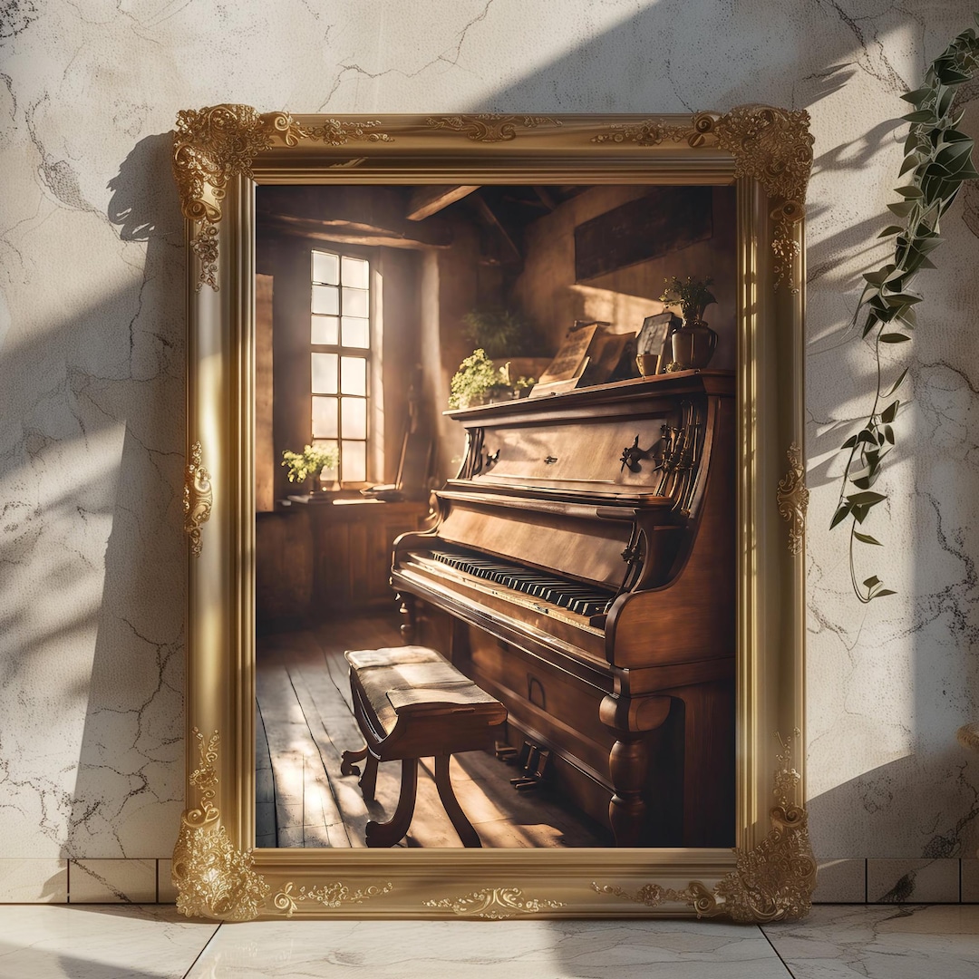 Vintage Old Piano With Sunlight Reflection in a Dim Room, Distressed ...