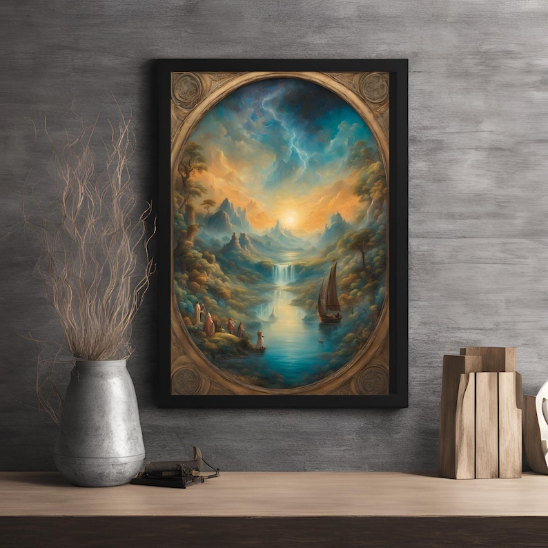 Ásgard Norse Heaven Digital Poster, Vintage Fantasy Art, Viking Wall ...