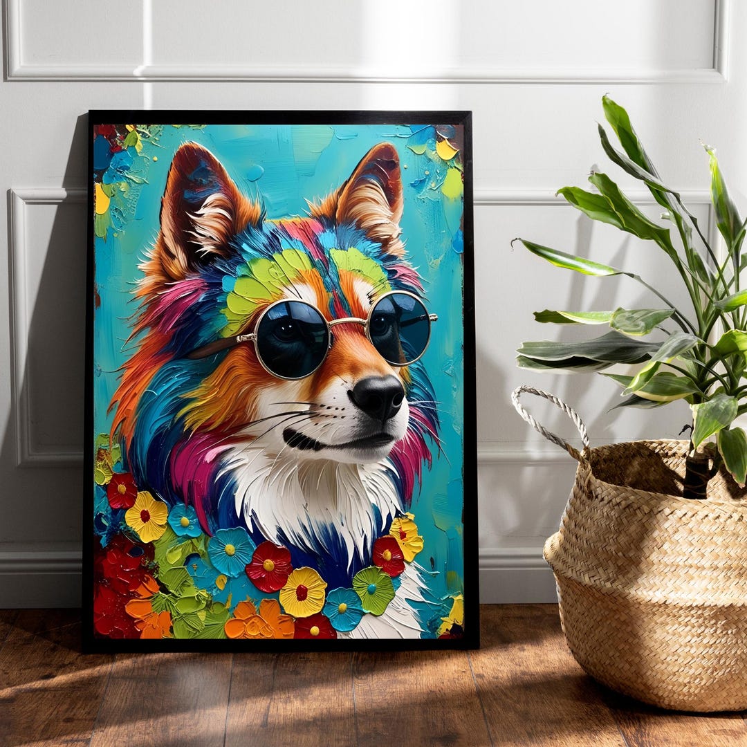 Bohemian Dog Wall Art Print, Boho Dog Poster, Hippie Vibes, Colorful ...