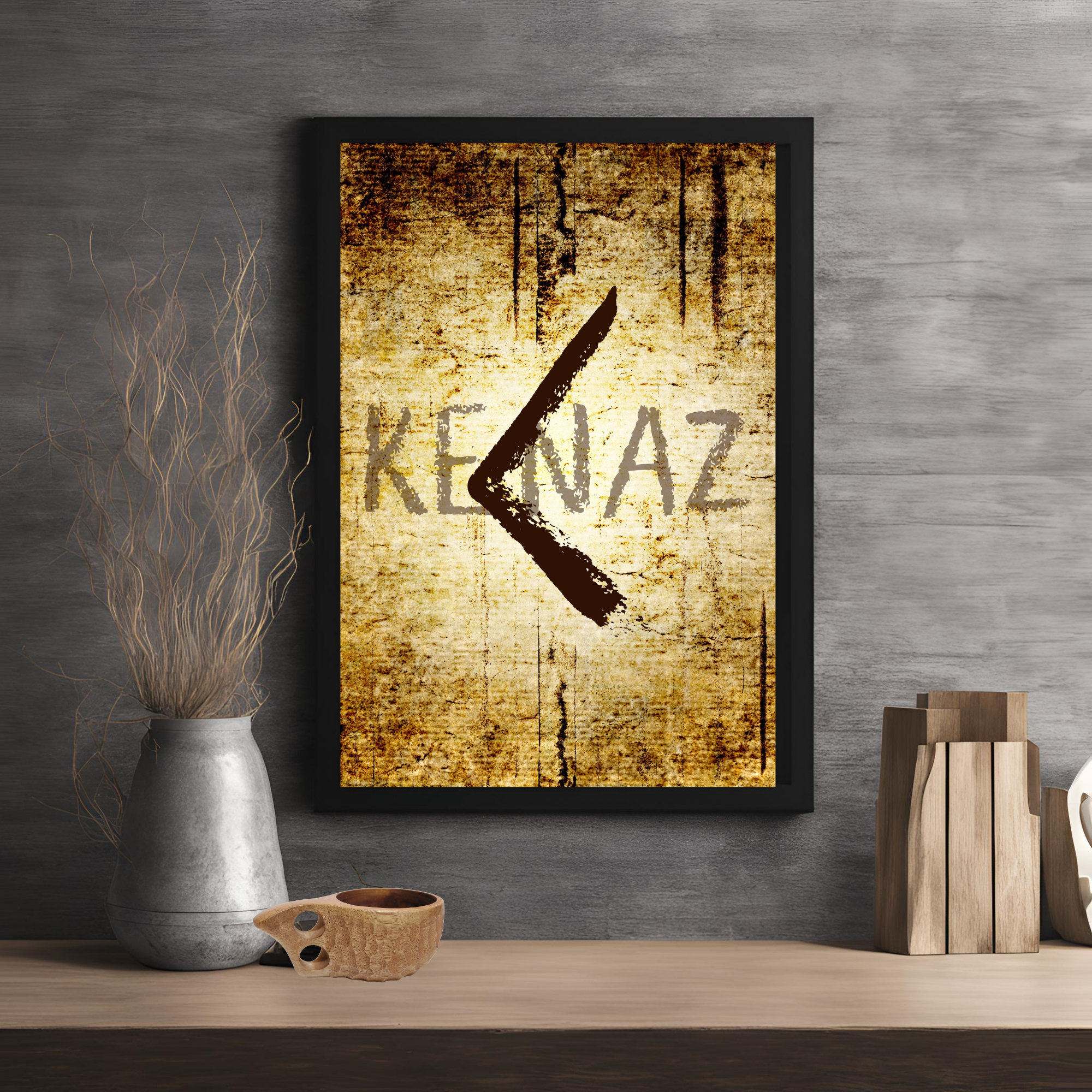Vintage KENAZ RUNE Poster Norse Symbol Art Print Scandinavian Wall Art ...