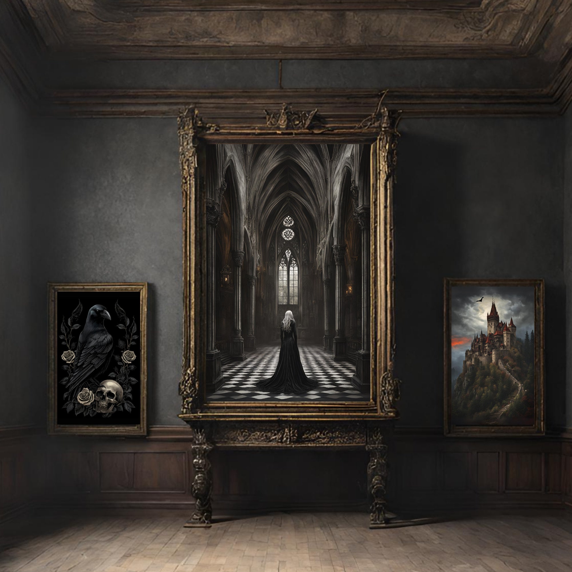 DARK ART Set of 4 Digital Posters, Dark Academia Art, Gothic Decor ...