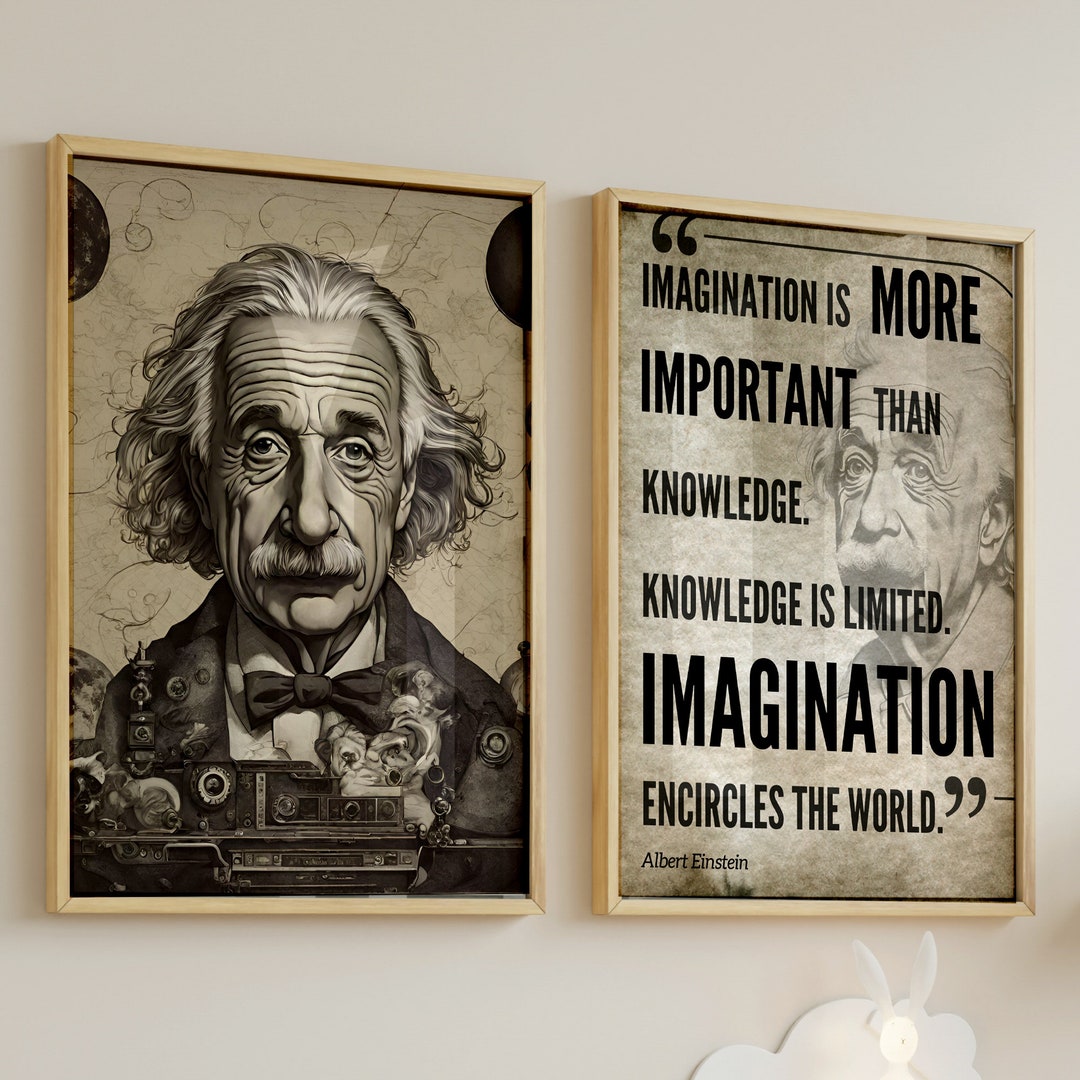 Einstein Vintage Portrait & Quote Poster Set, Einstein Quote Art ...