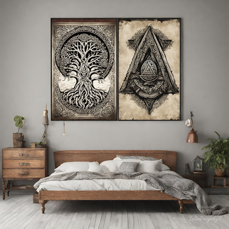 Norse Mythology Viking Symbols Poster Set, Valknut Room Aesthetic ...