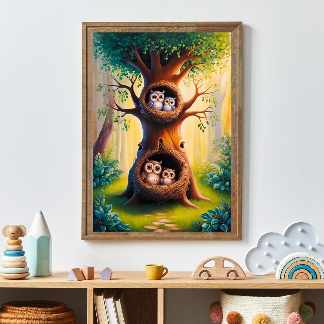 Owl Family Tree Art Print: Whimsical Kids Nursery Decor (digital ...