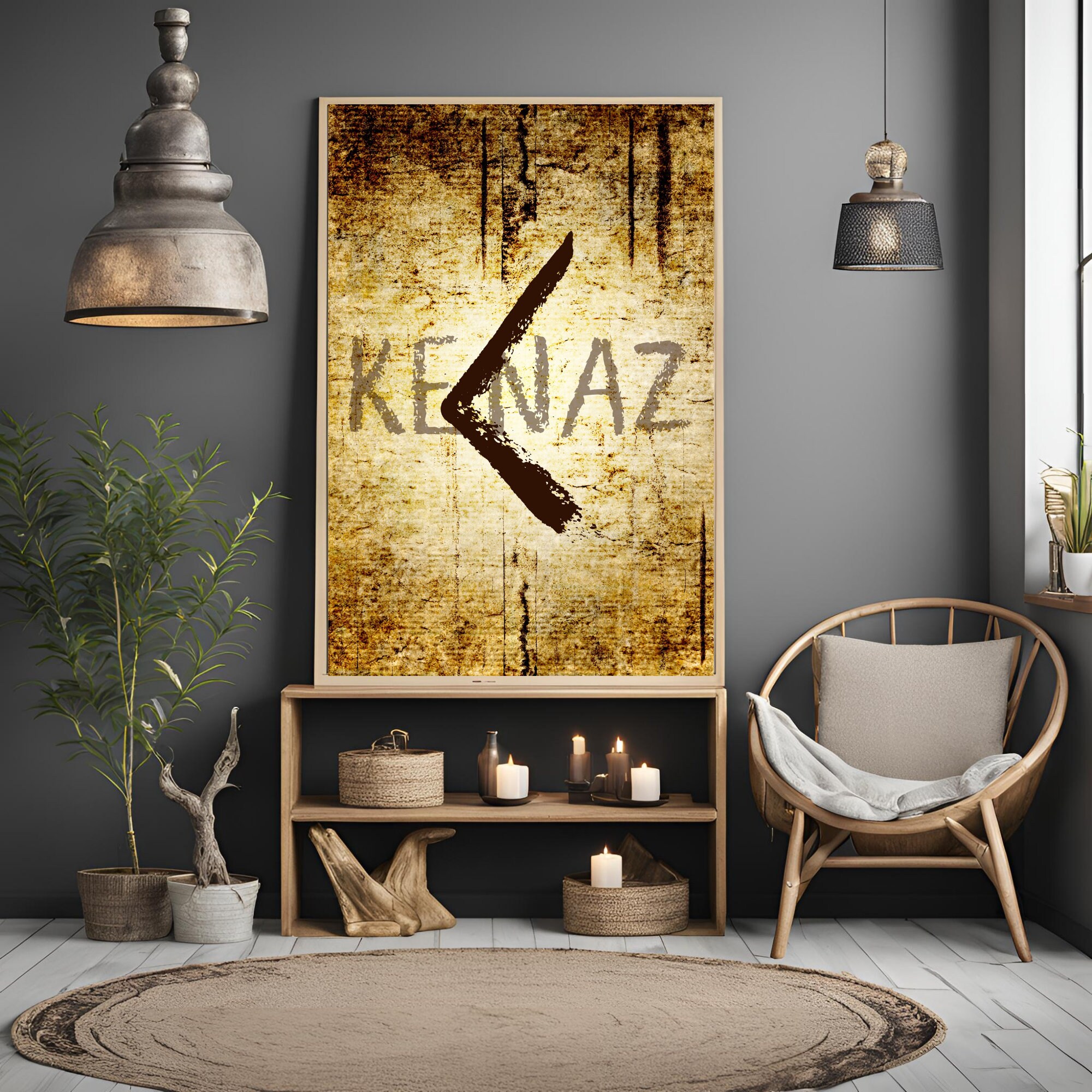Vintage KENAZ RUNE Poster Norse Symbol Art Print Scandinavian Wall Art ...