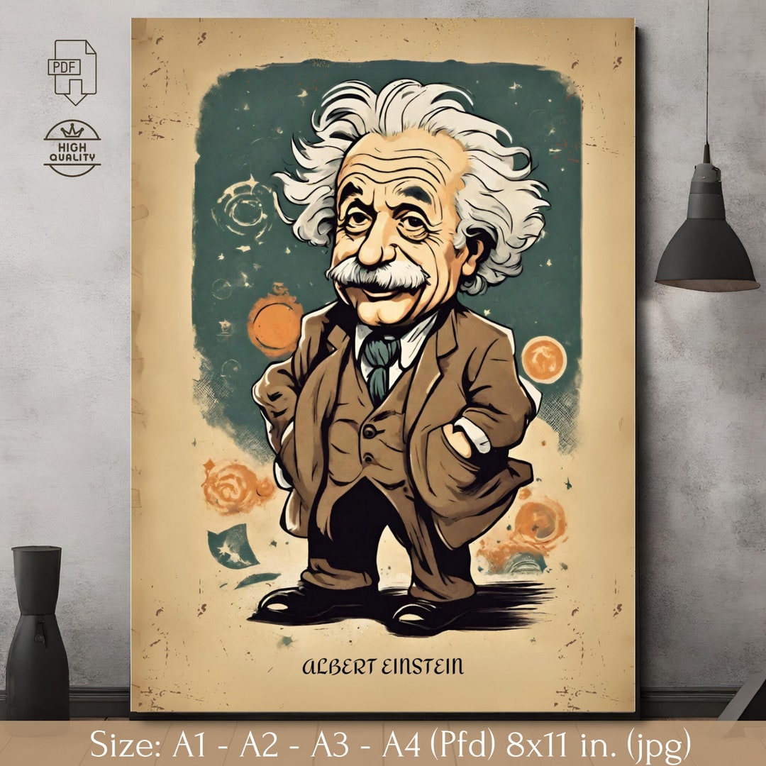 Albert Einstein Vintage Cartoon Art, Einstein Picture, Unique Science ...
