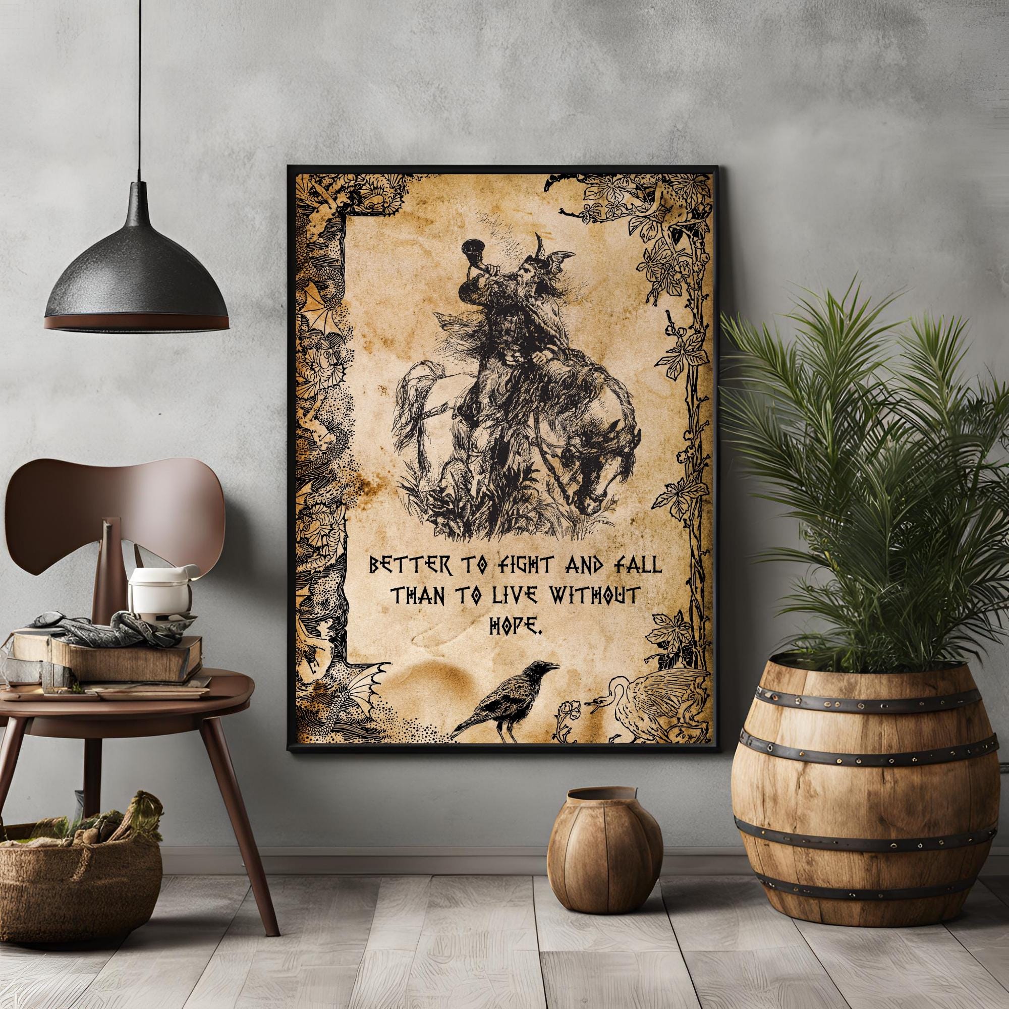 Viking Warrior Art Print: Norse Mythology, Valhalla Quote (digital ...