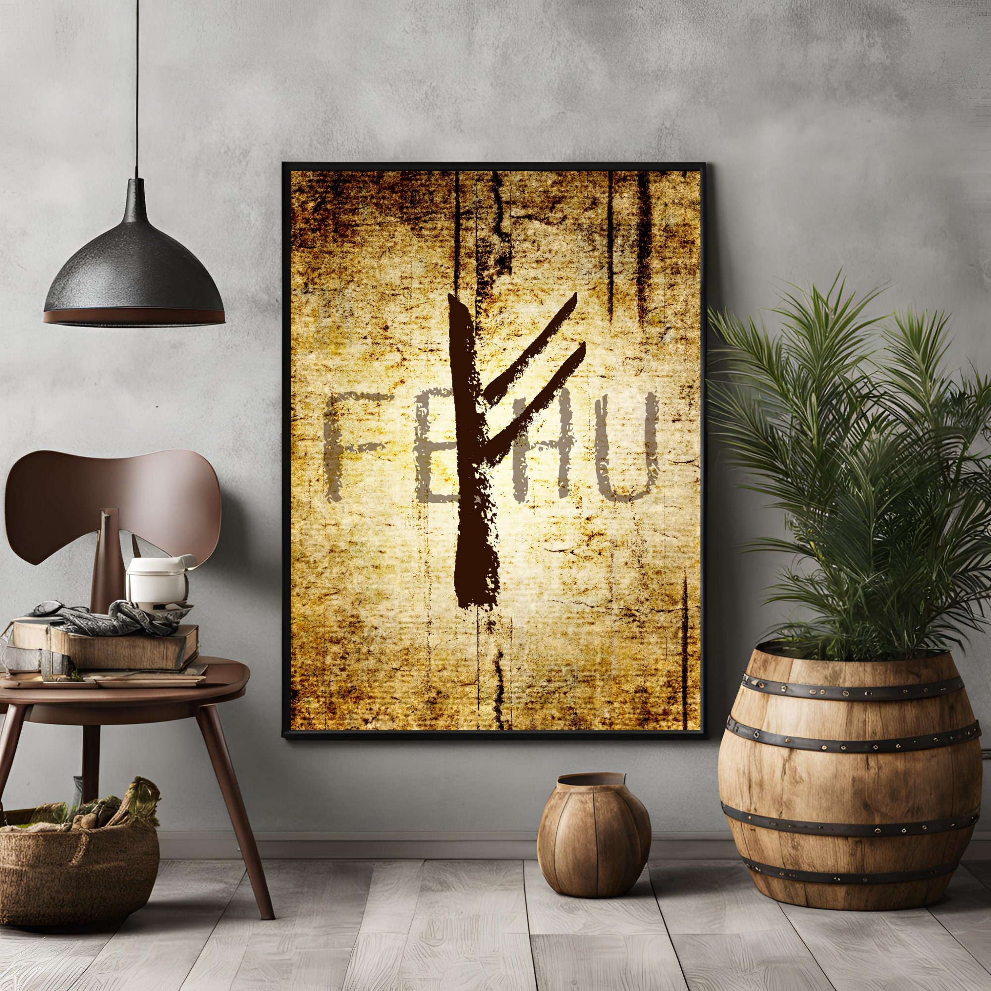 Vintage FEHU RUNE Poster Norse Wealth Symbol DIGITAL Download ...