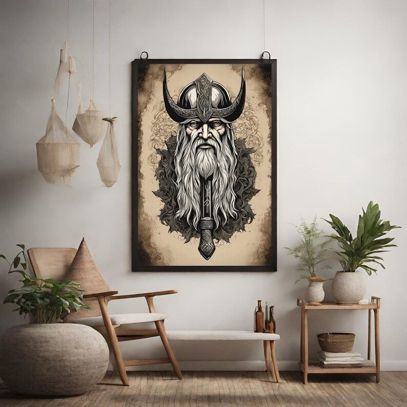 ODIN & MJOLNIR Thors Hammer Set of 2 Posters, Viking Wall Art, Odin ...