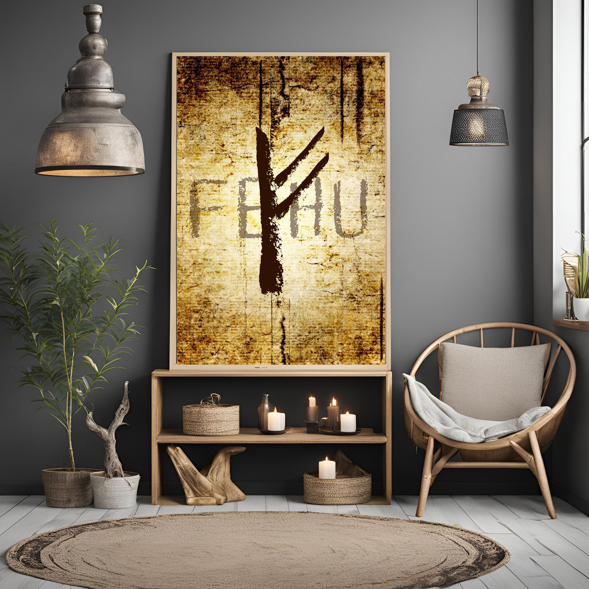 Vintage FEHU RUNE Poster Norse Wealth Symbol DIGITAL Download ...