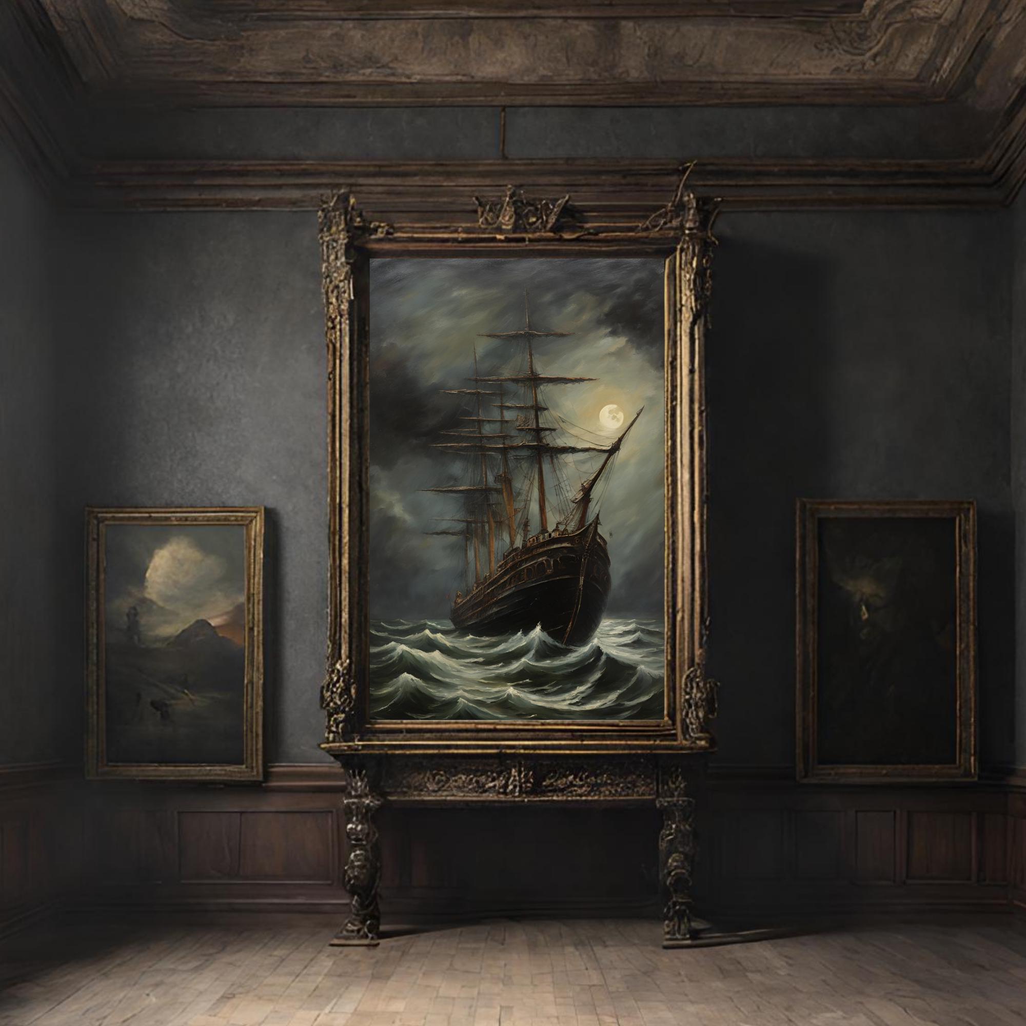Vintage Ghost Ship Digital Poster, Dark Moody Nautical Wall Art, Gothic ...