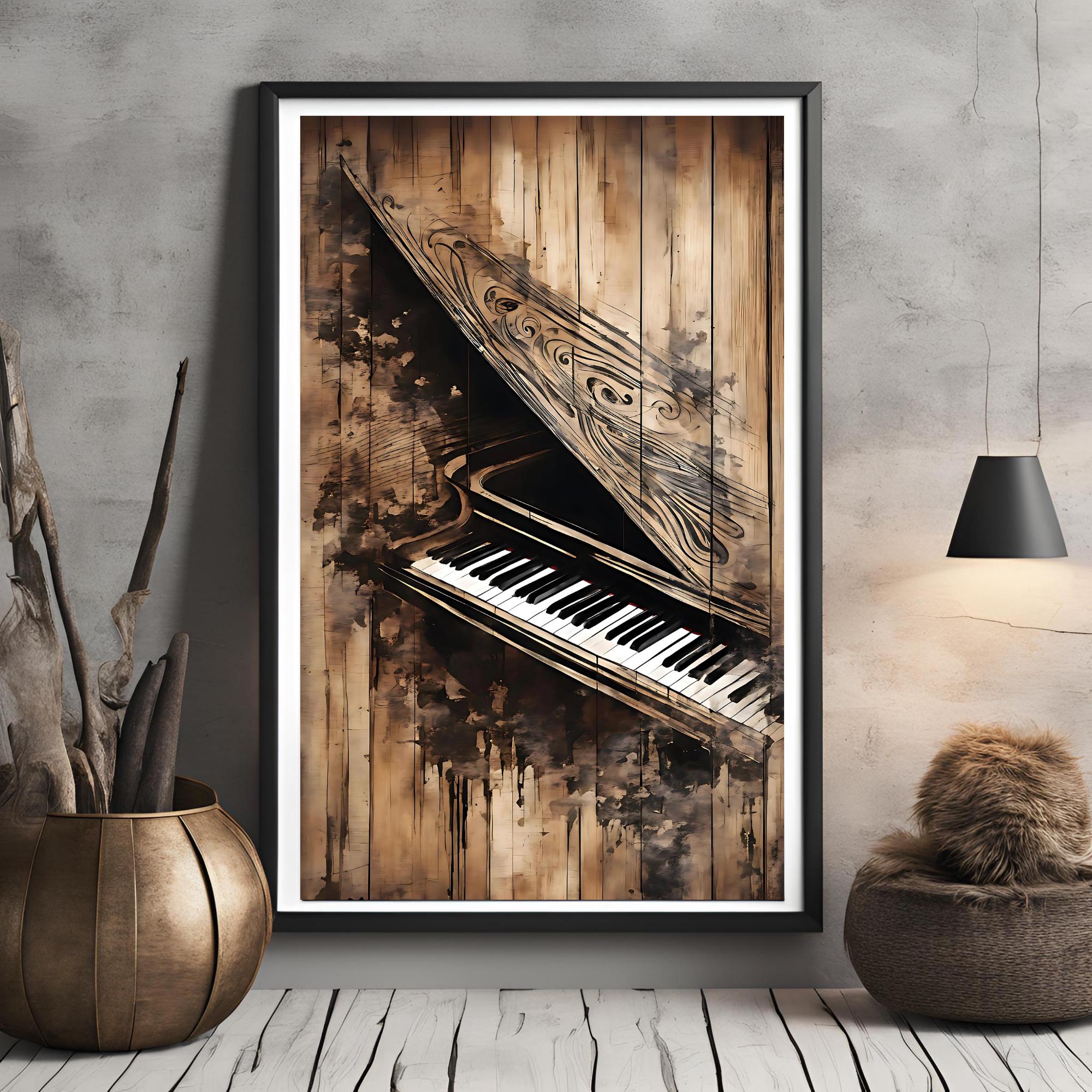 Piano Digital Poster, Rustic Piano Art Print, Vintage Piano Wall Art ...