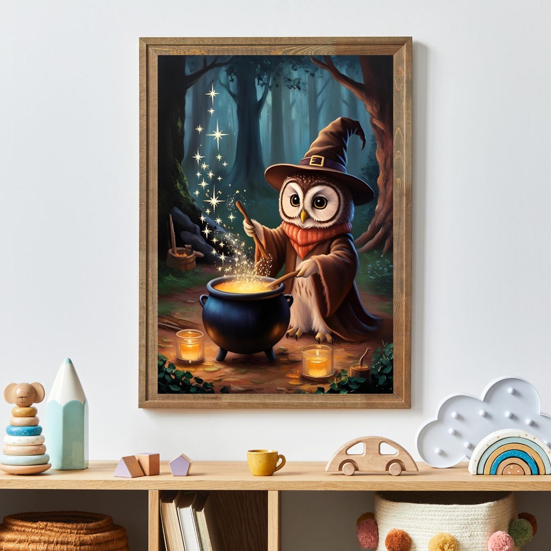 Wizard Owl Print, Cute Wizard Owl Poster, Fantasy Animal Nursery Decor ...