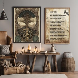 YGGDRASIL Poster, ODIN'S EYES Poem & Odin Poster Gift, Viking Wall Art ...