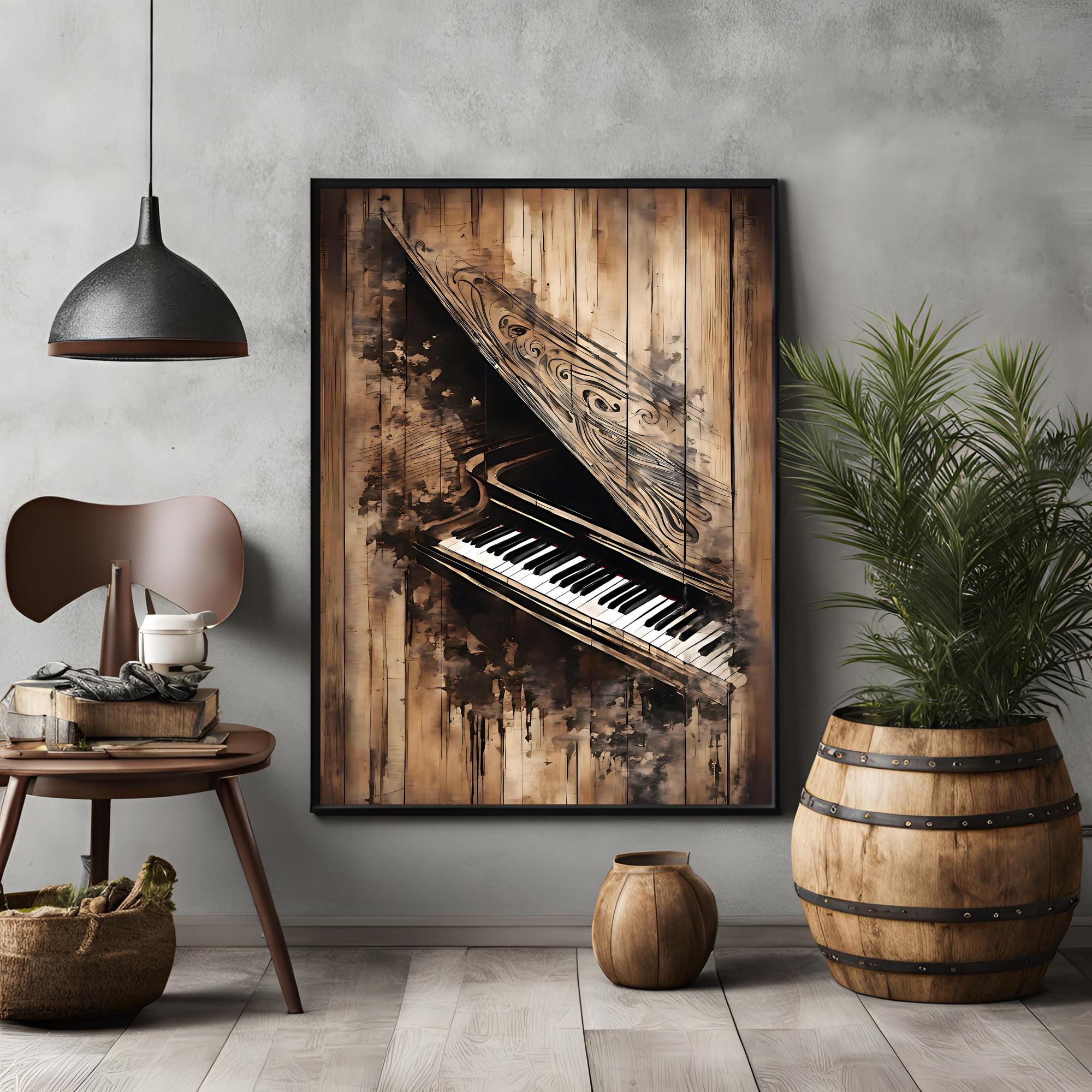 Piano Digital Poster, Rustic Piano Art Print, Vintage Piano Wall Art ...
