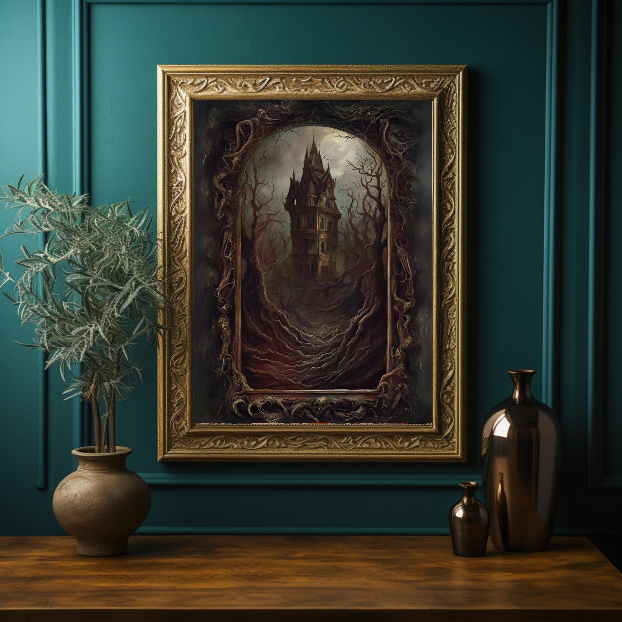 Gothic Castle Landscape, Halloween Digital Print, Gothic Fantasy, Dark ...