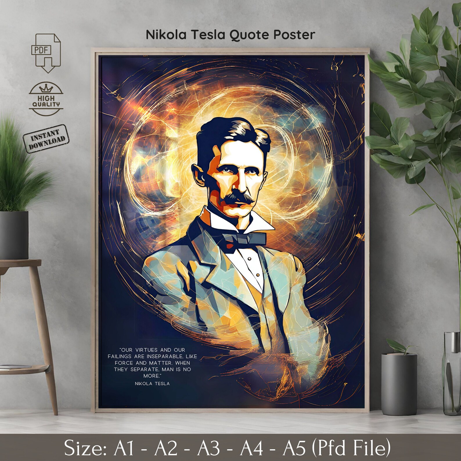 Nikola Tesla Quote Poster, Nikola Tesla Digital Download Wall Art ...