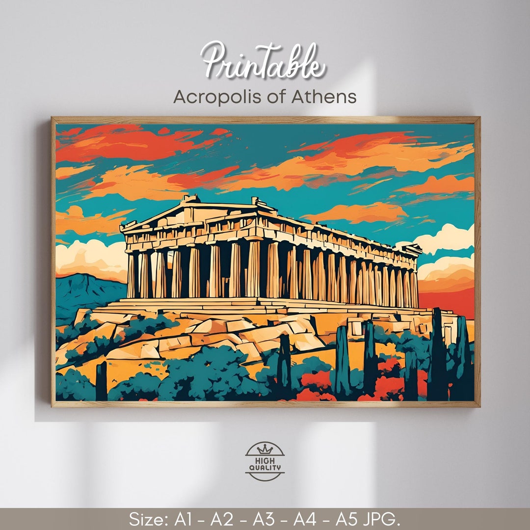 Acropolis of Athens Digital Poster – Retro Greece Travel Art, Ancient ...