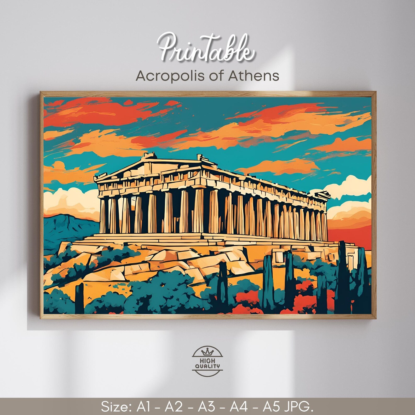Vintage Acropolis of Athens Poster: Retro Greek Art (digital Download ...