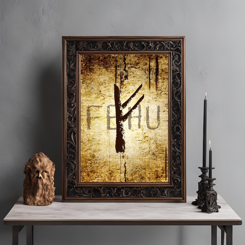 Vintage FEHU RUNE Poster Norse Wealth Symbol DIGITAL Download ...