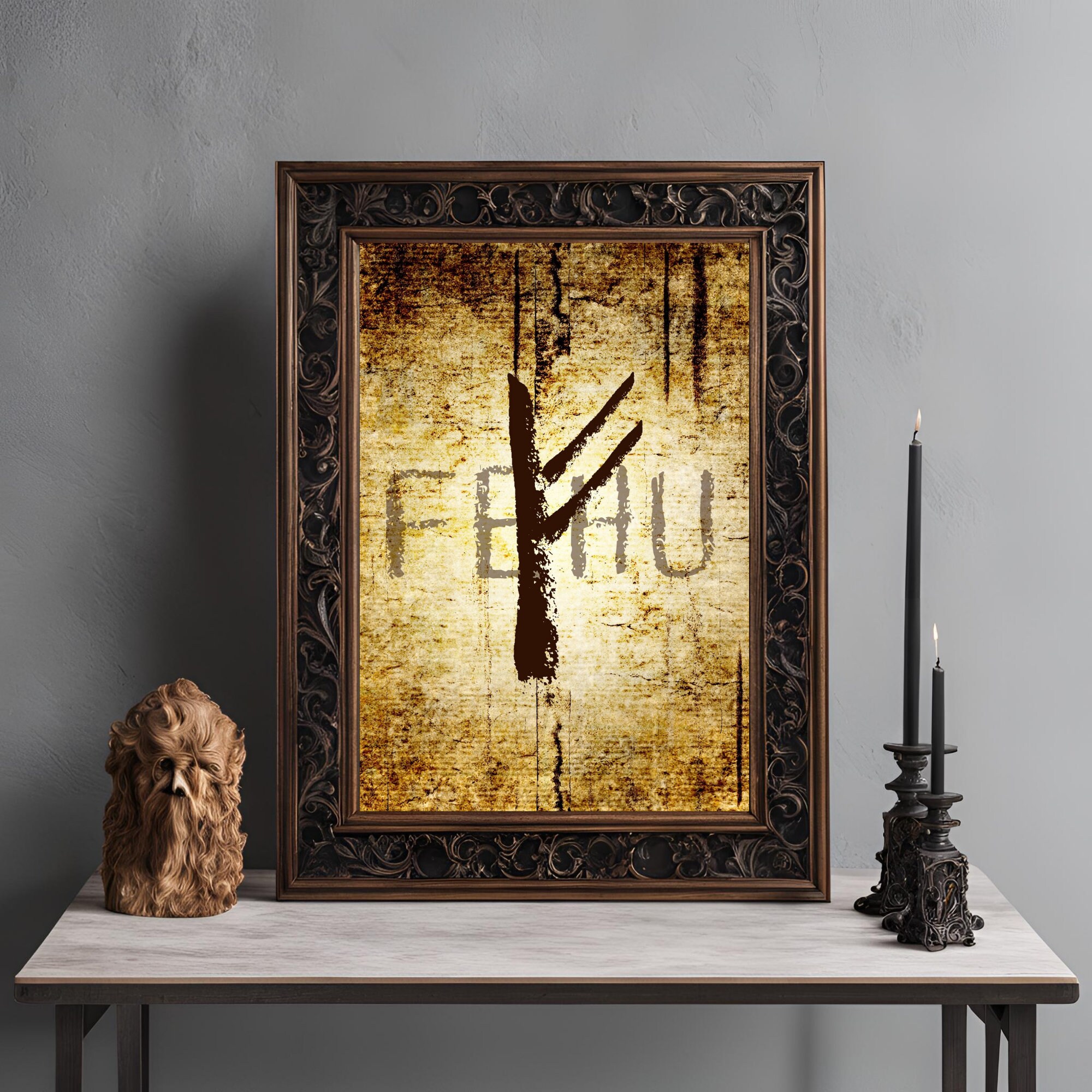 Vintage FEHU RUNE Poster Norse Wealth Symbol DIGITAL Download ...
