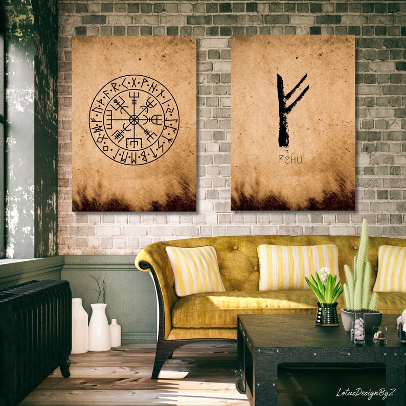 The Viking Compass 2 Piece Poster Vegvisir Norse Mythology Digital ...