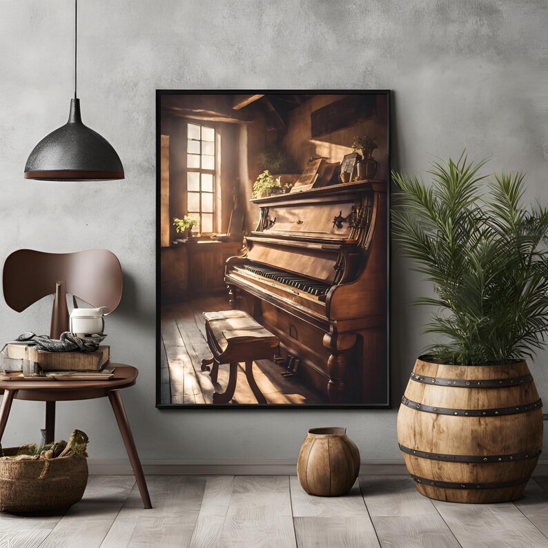 Vintage Old Piano With Sunlight Reflection in a Dim Room, Distressed ...