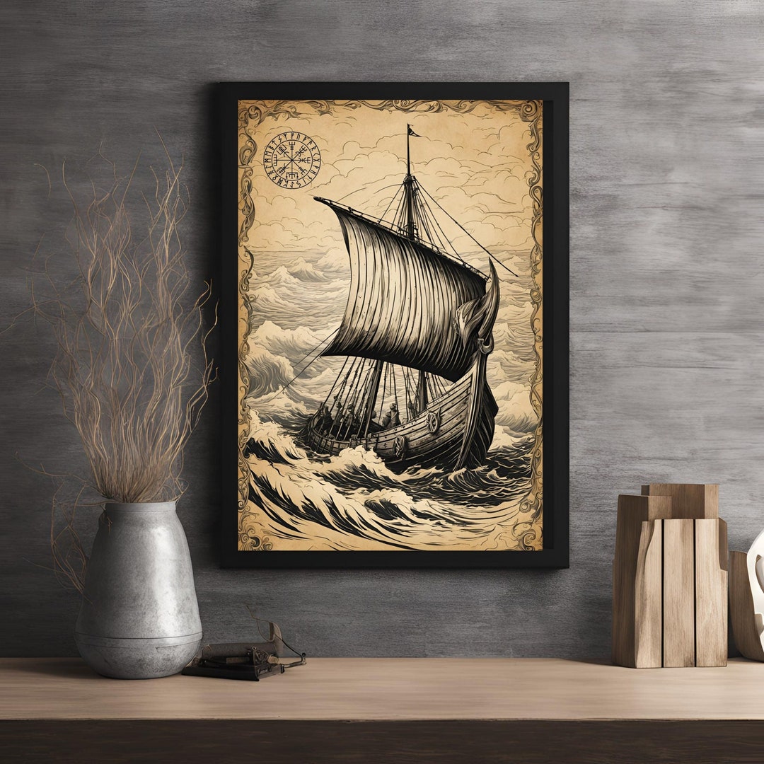 VIKING Ship & Vegvisir Digital Poster, Viking Ship Poster, Nordic Art ...
