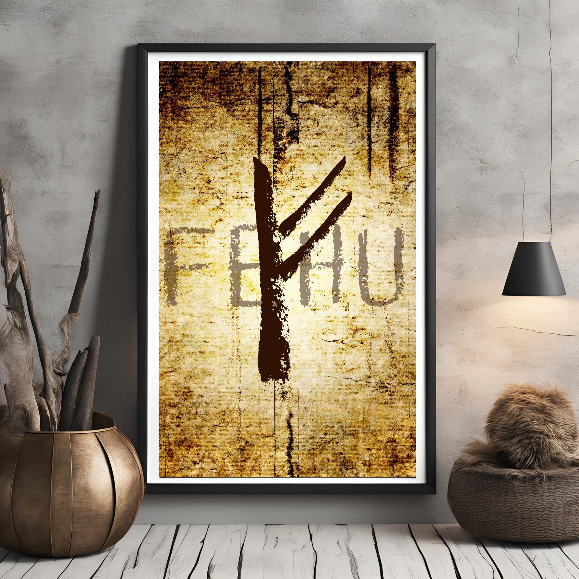 Vintage FEHU RUNE Poster Norse Wealth Symbol DIGITAL Download ...