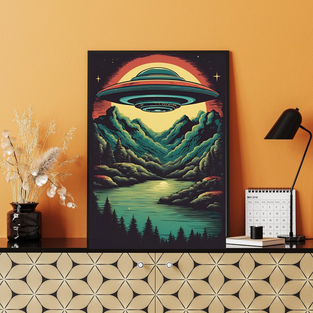 Retro Ufo Art Digital Poster, Vintage Alien Wall Art, Ufo Gifts, Ufo ...