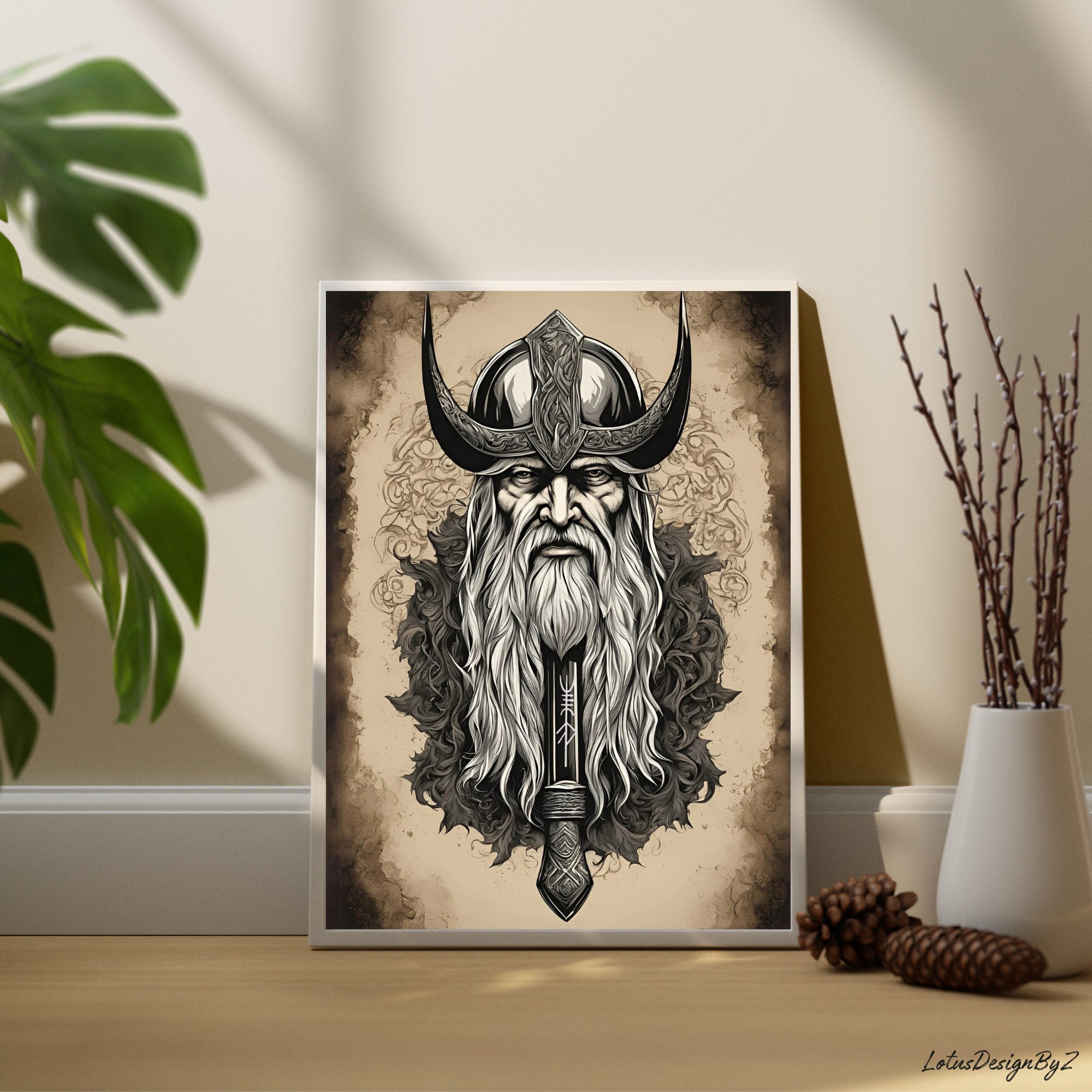 ODIN & MJOLNIR Thors Hammer Set of 2 Posters, Viking Wall Art, Odin ...