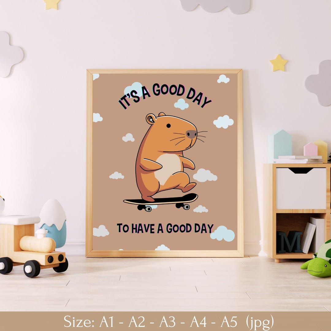 Skateboarding Capybara Digital Poster, Skateboarding Animal Art ...