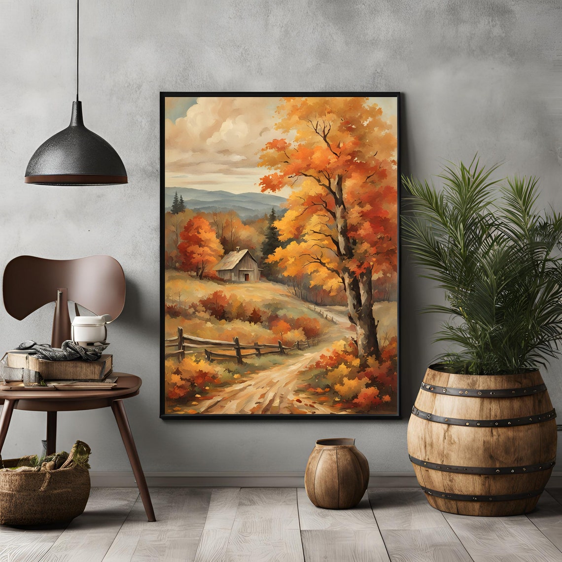 Vintage Autumn Landscape Poster: Cozy Fall Decor, Rustic Farmhaouse ...