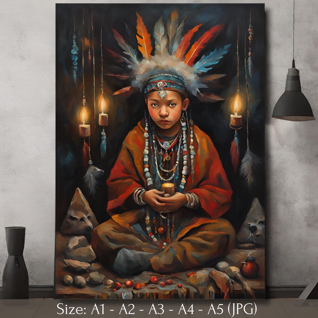 Shaman Child Digital Poster, Boho Decor, Sacred Ritual Art, Occult Wall ...