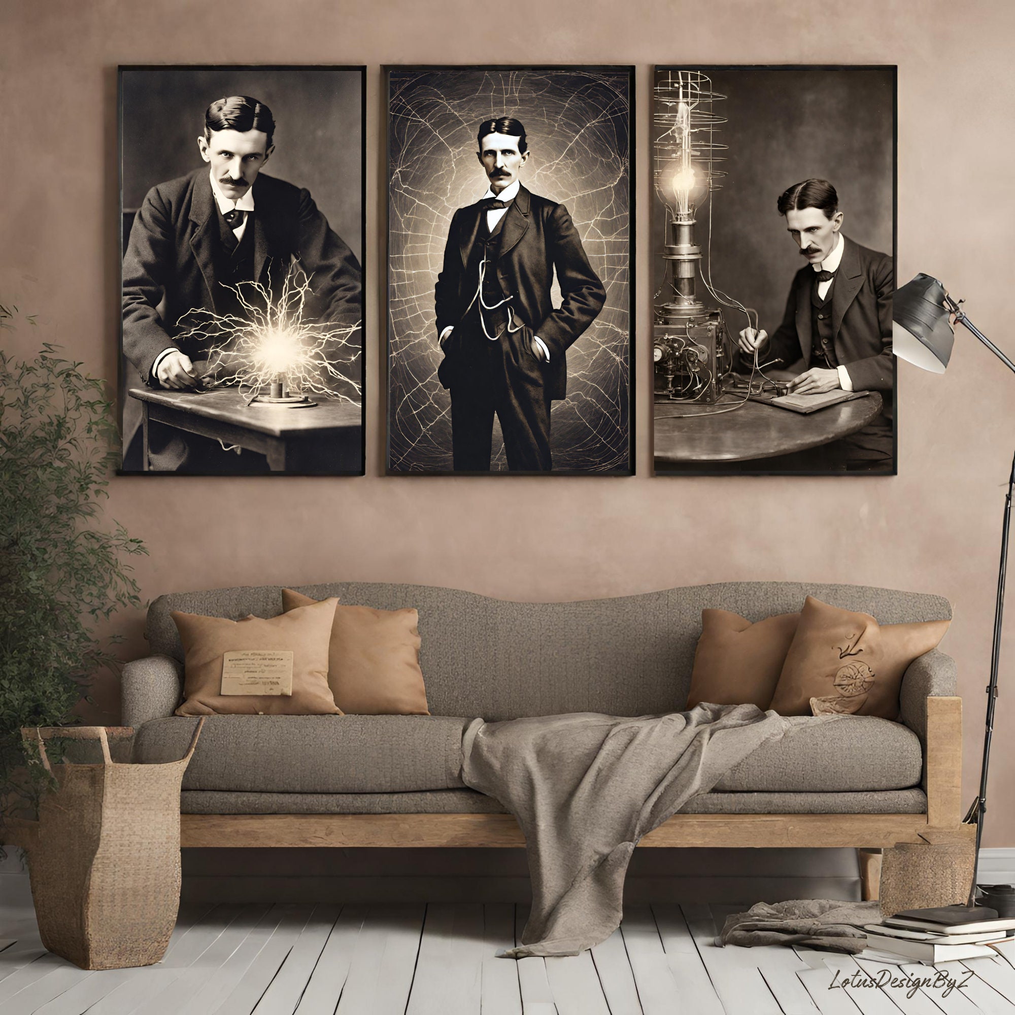 Nikola Tesla Art Print, Set of 3 Poster, Vintage Tesla Art, Tesla Wall ...