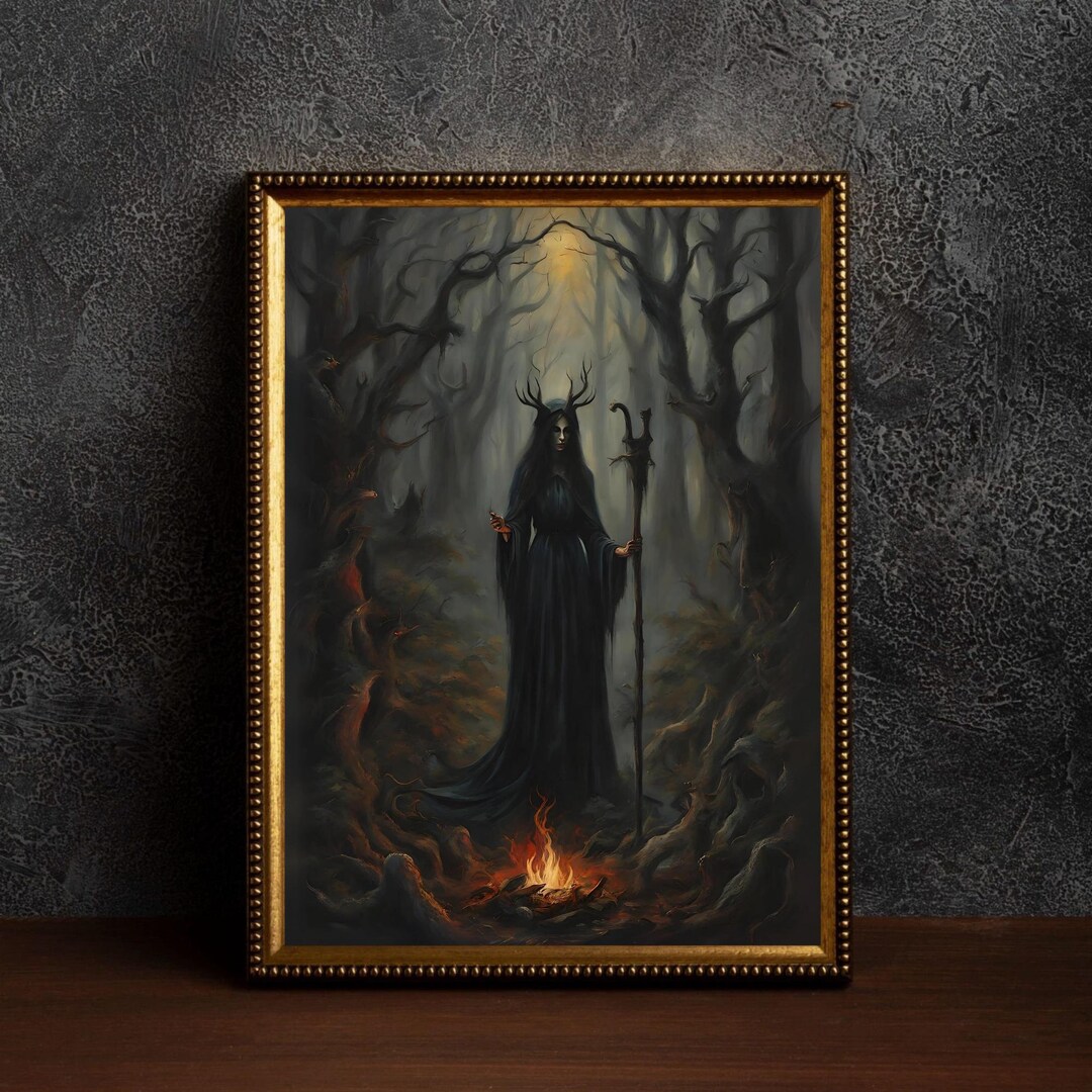 Witch Ritual Dark Forest Oil Painting Mystic Witchcraft Poster, Dark ...