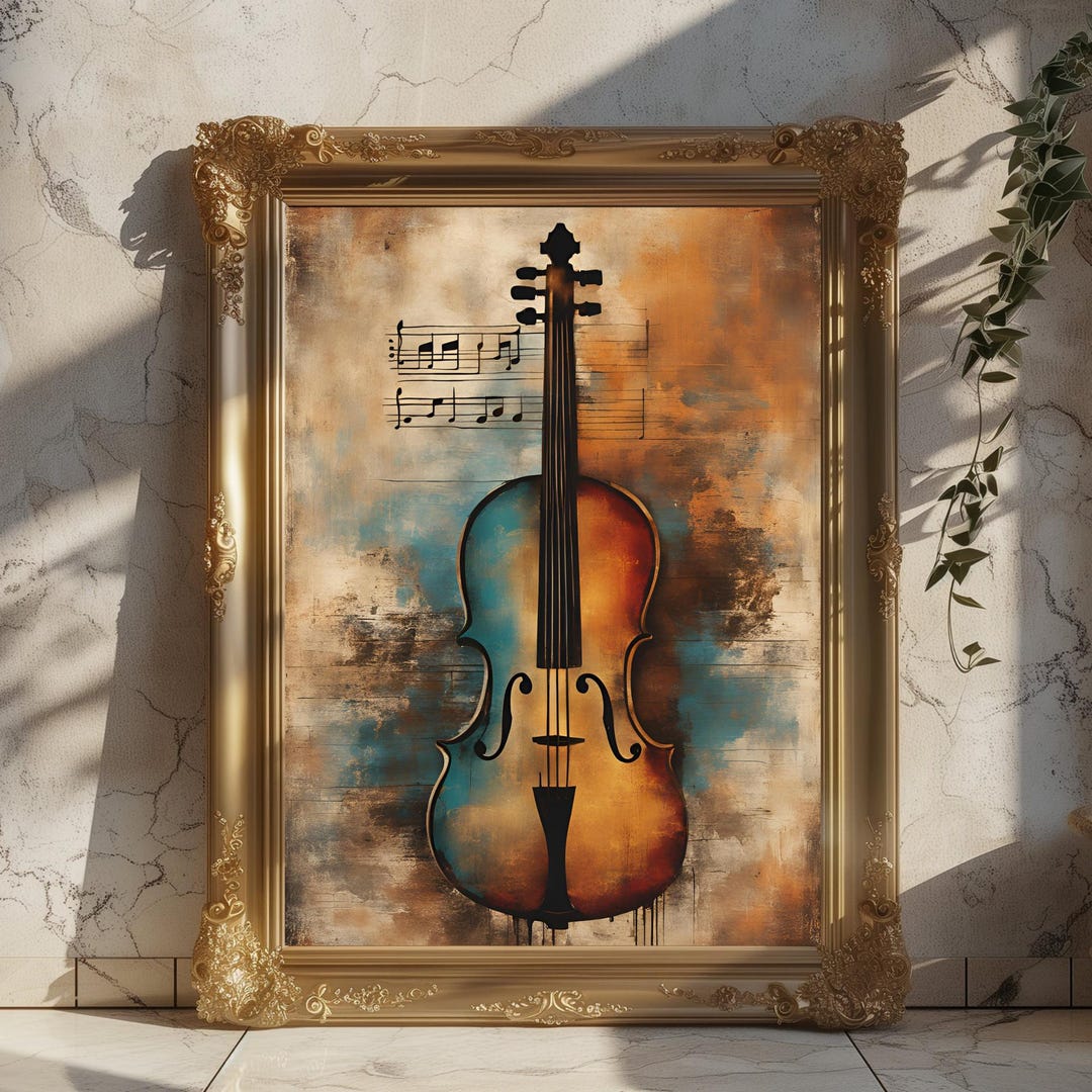 Violin Digital Poster, Rustic Violin Art Print, Musical Instrument ...