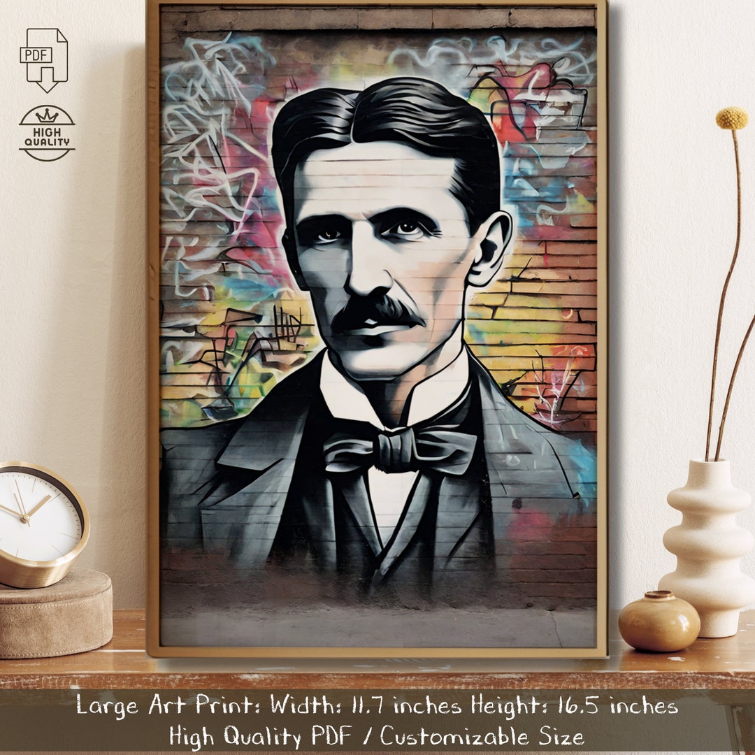 Nikola Tesla Graffiti Wall Art Digital Download, Vintage Science Decor ...
